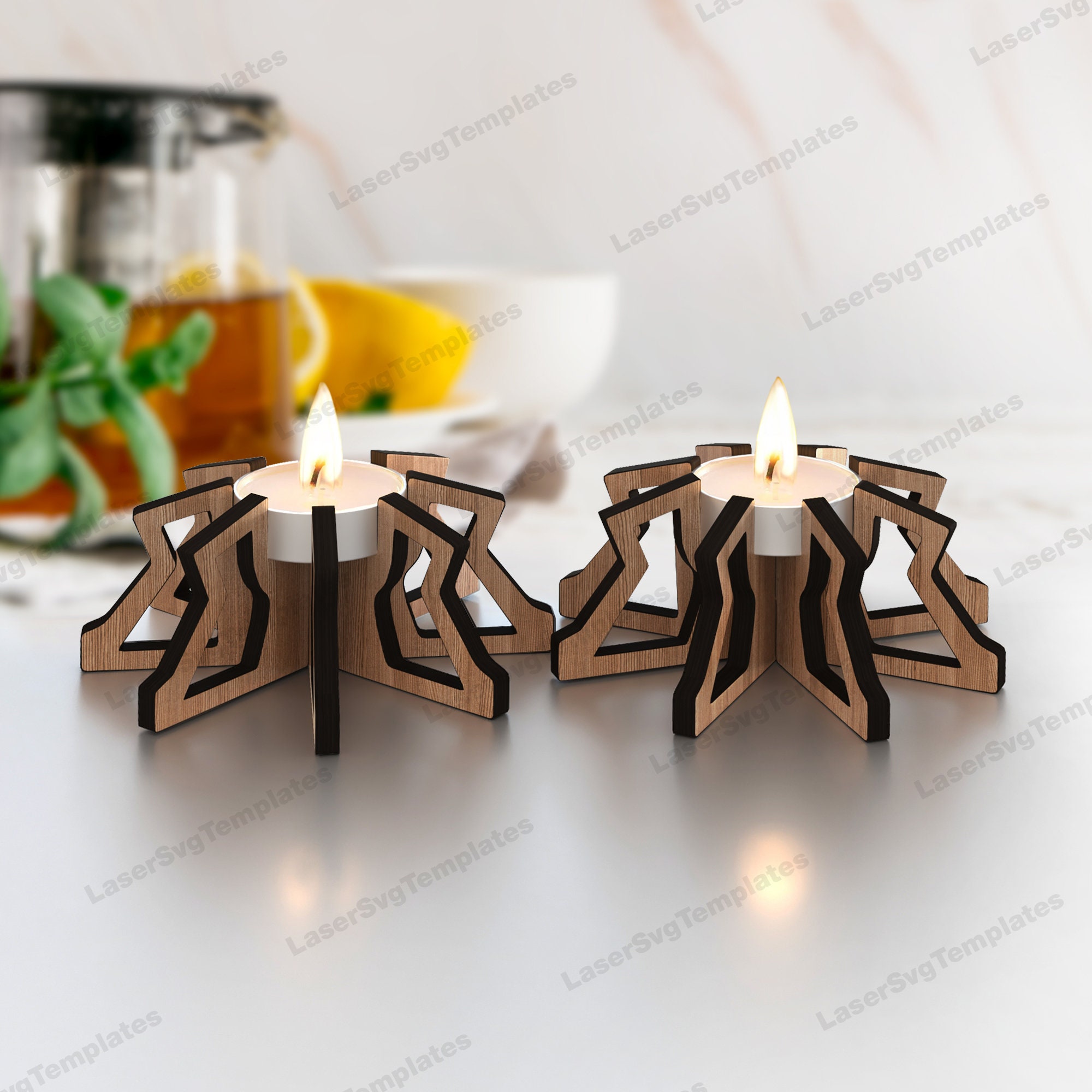Laser Cut Wooden Candle Holder 6 Bundle Svg Template Glowforge Wooden ...