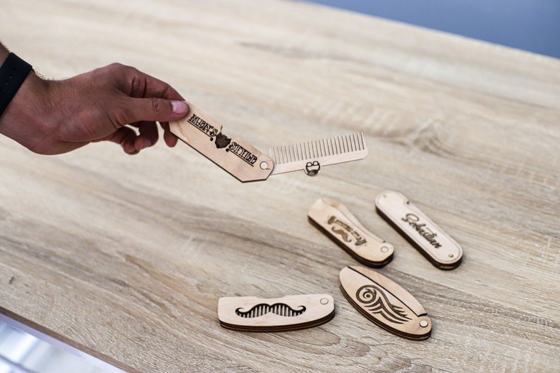 Laser Cut Wooden Combs Svg Bundle Glowforge Beard Comb Set of 5 Svg ...
