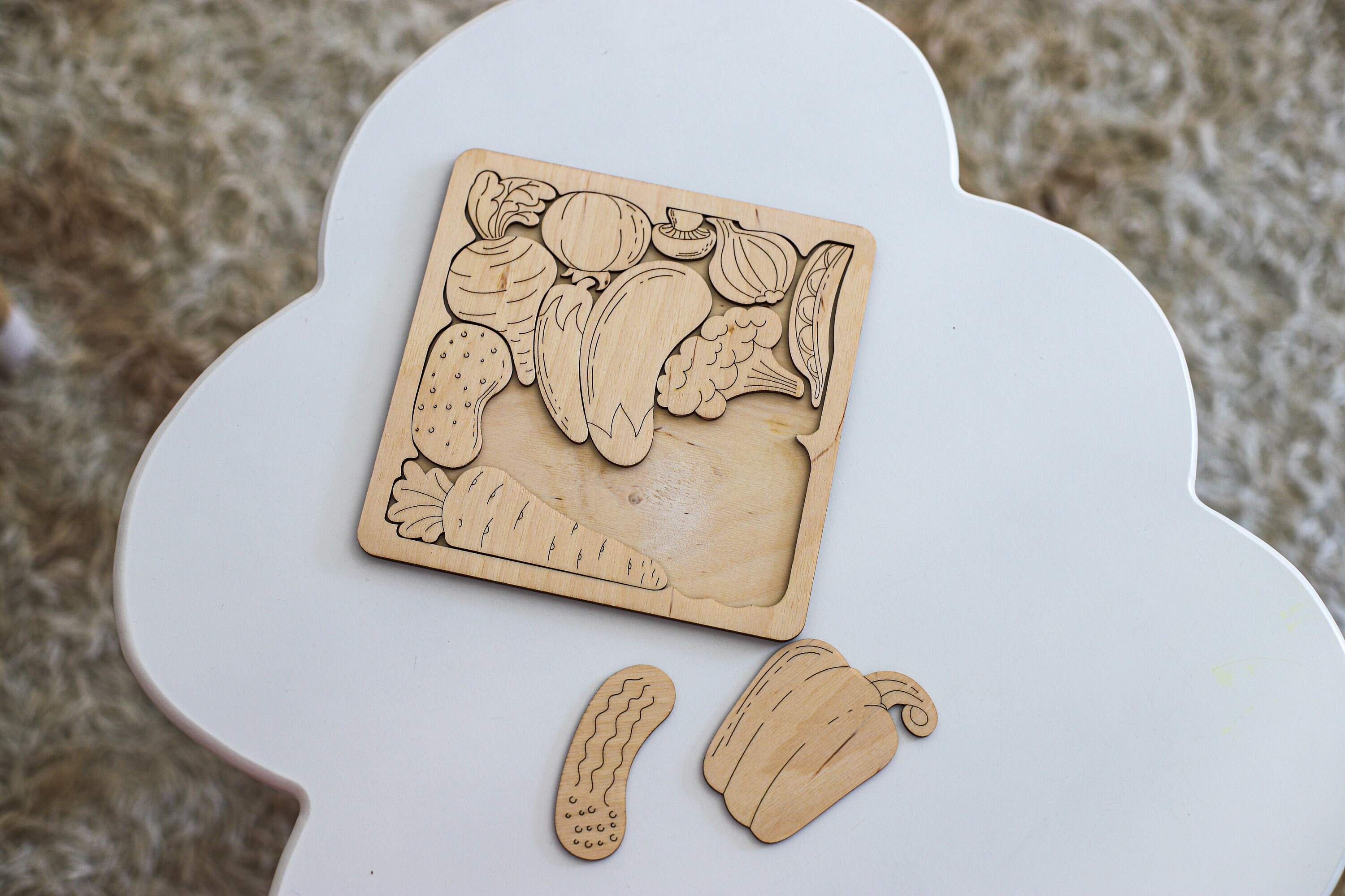 Laser Cut Wooden Puzzle Vegetables Svg Template Glowforge Kids ...