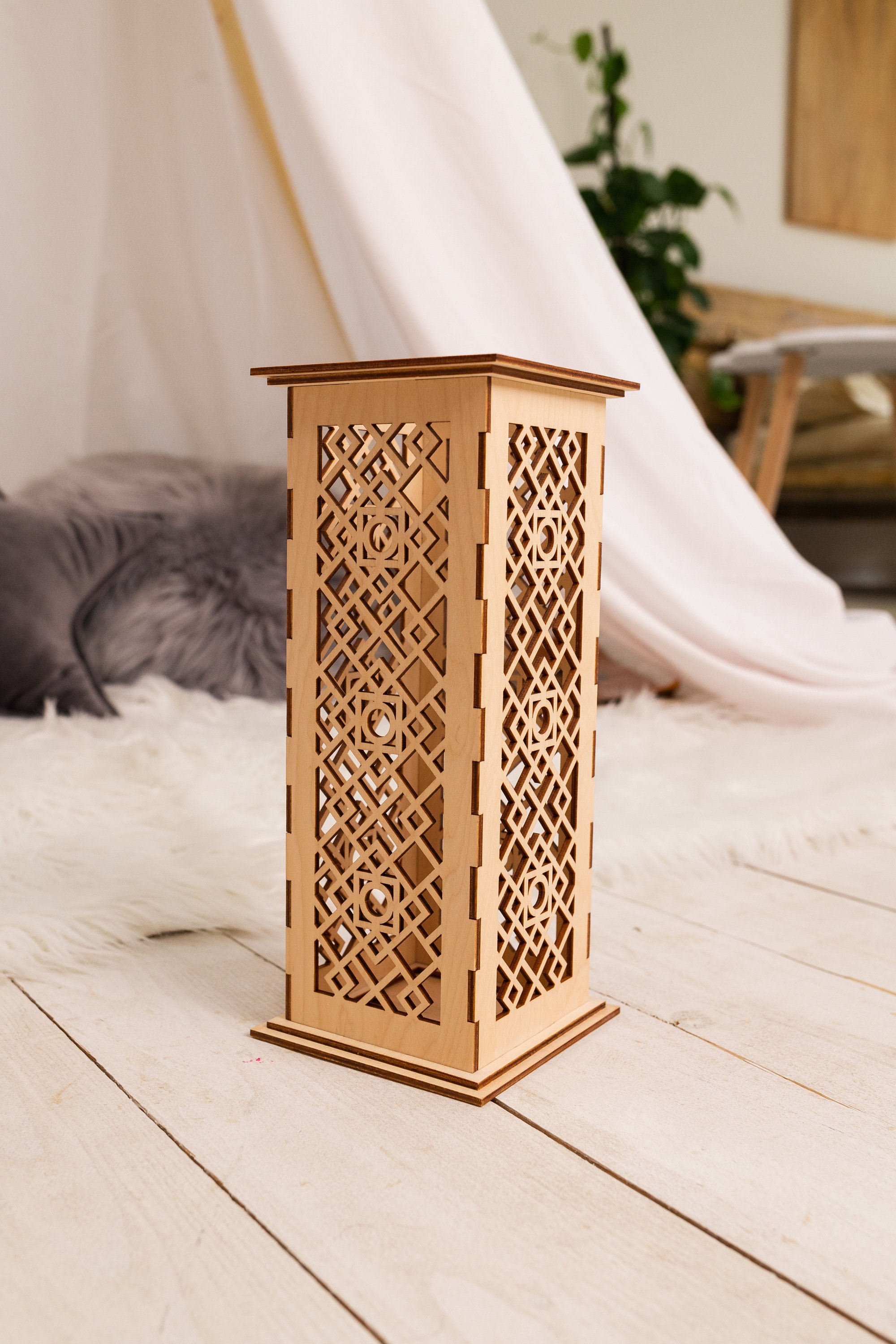 Laser Cut Wooden Table Lamp Svg 8 Template Glowforge Candle - Etsy ...
