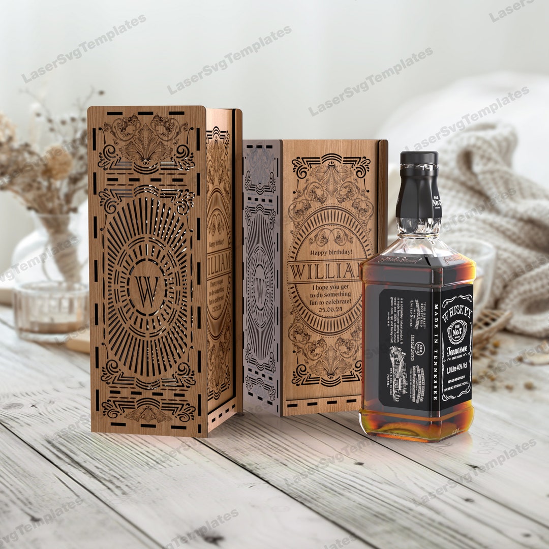 Wooden Whisky Bottle Gift Box Set Laser Cut Svg File Glowforge Bottle ...