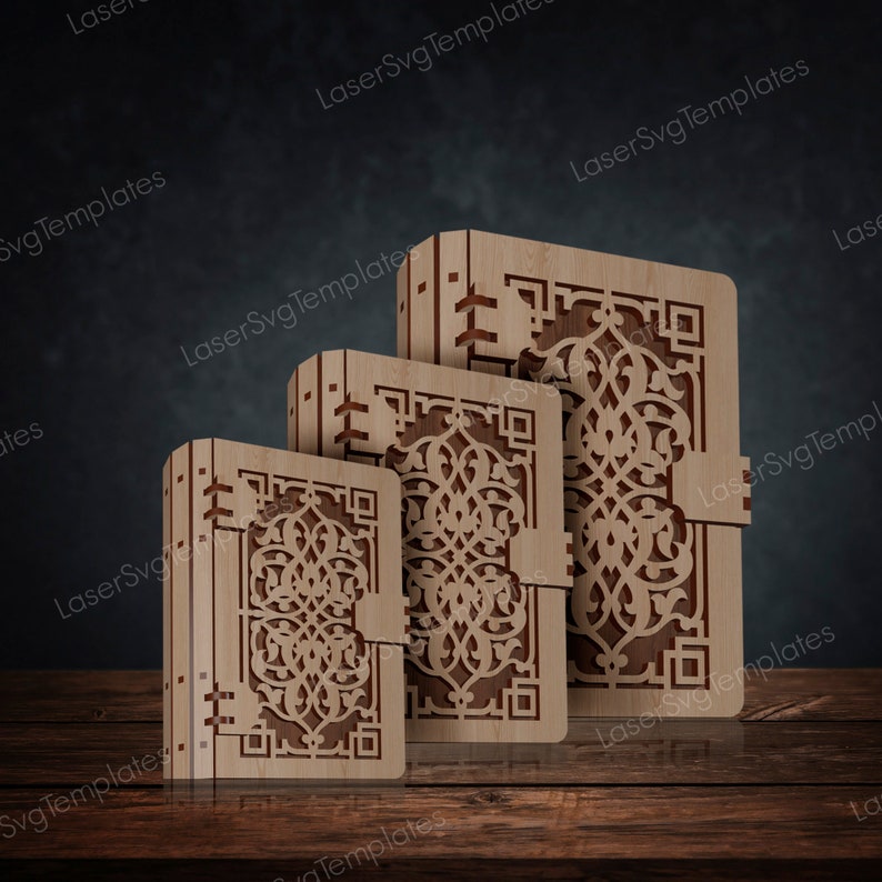 Wooden Book Box Set Laser Cut Svg File Glowforge Book Box Dxf Cut Plan ...