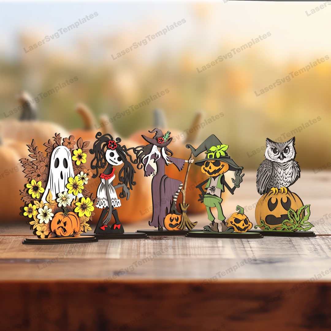 5 Halloween Ghost Pumpkin Witch Laser Cut SVG Standing Figurine Spooky ...