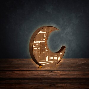 Laser Cut Moon Night Light Lamp Svg Template Glowforge Decorative Moon ...