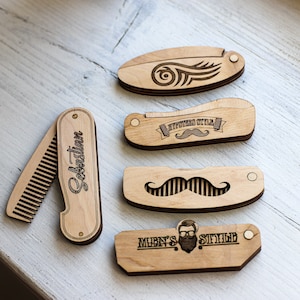 Laser Cut Wooden Combs Svg Bundle Glowforge Beard Comb Set of 5 Svg ...