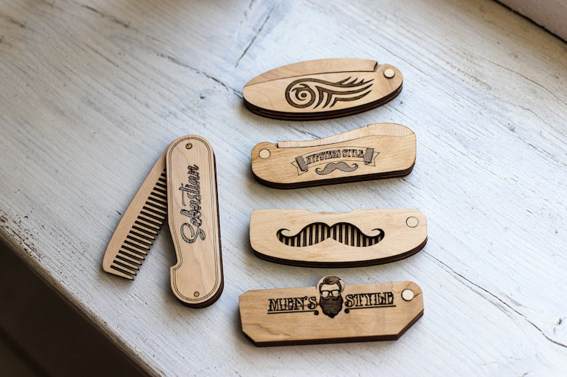 Laser Cut Wooden Combs Svg Bundle Glowforge Beard Comb Set of 5 Svg ...