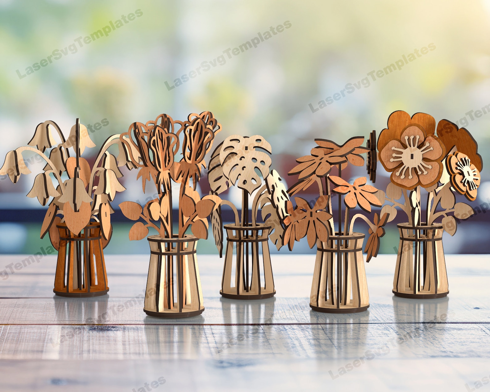 Laser Cut 3D Flowers Vase Table Decor Svg Template Glowforge Wooden 3D ...