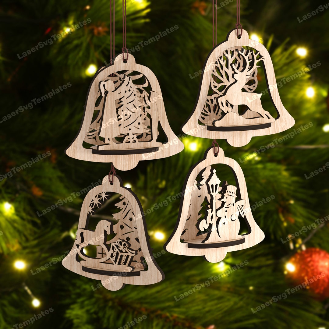 3D Christmas Tree Bell Ornaments Set Laser Cut Svg File Glowforge ...