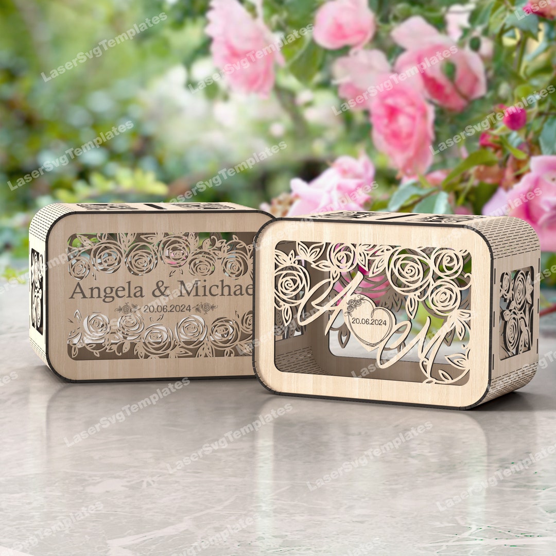 Wooden Rectangular Rose Wedding Card Box Laser Cut Svg File Glowforge ...