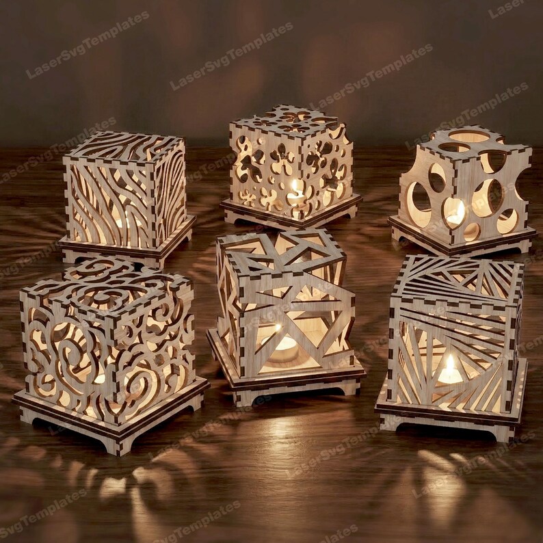 6 Tealight Candle Holder SVG Laser Cut Geometric Lantern - Etsy UK
