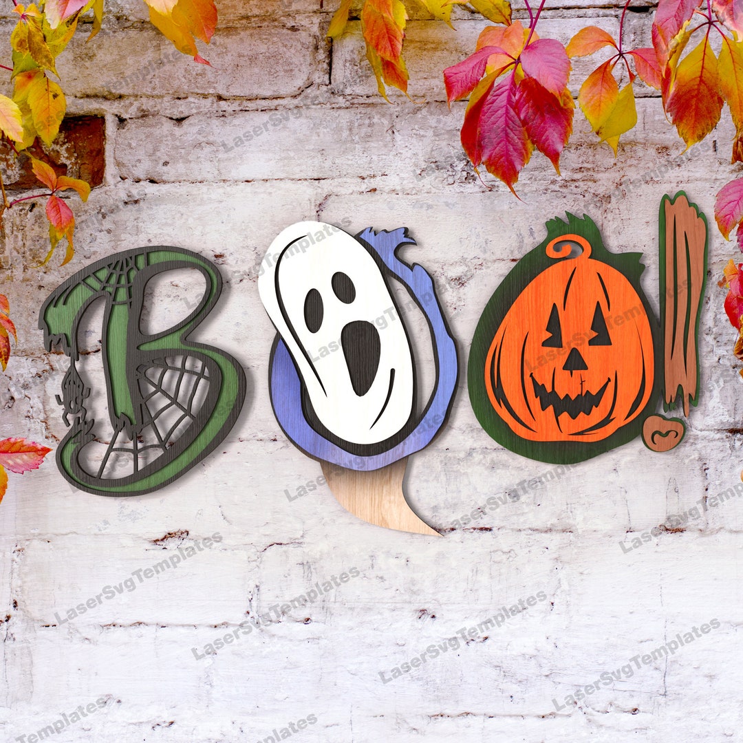 Laser Cut Multilayer Boo Halloween Wall Decor Svg Template Glowforge ...