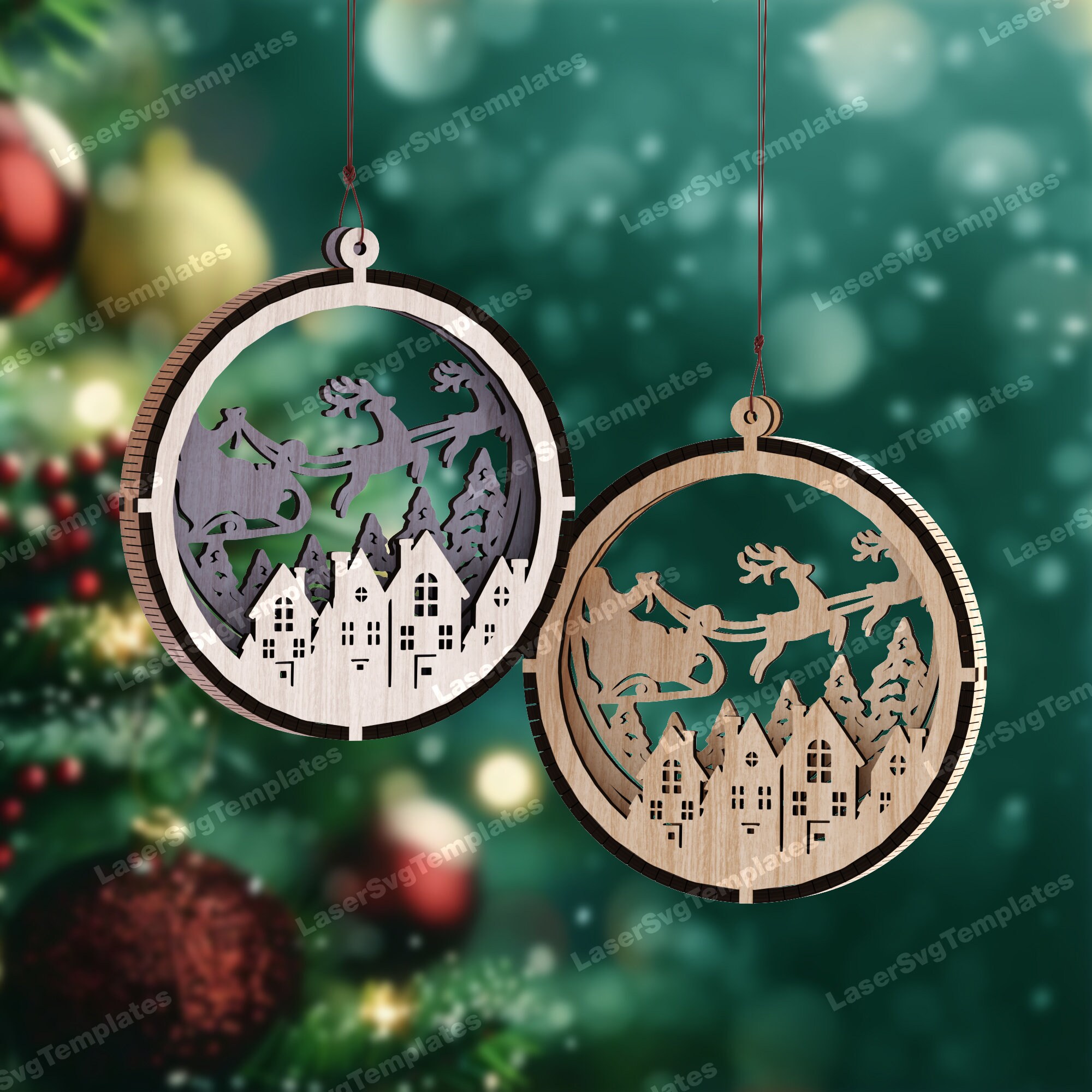 Laser Cut Christmas Round Tree Ornaments Svg File Glowforge Christmas ...