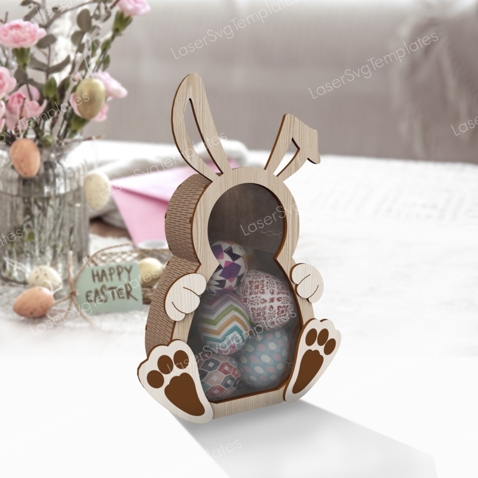 Laser Cut Easter Bunny Egg Box Basket Svg Template Glowforge Decorative ...