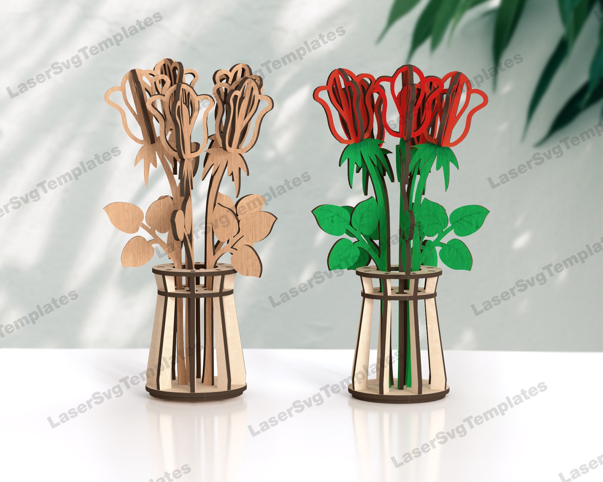 Laser Cut 3D Flowers Vase Table Decor Svg Template Glowforge Wooden 3D ...