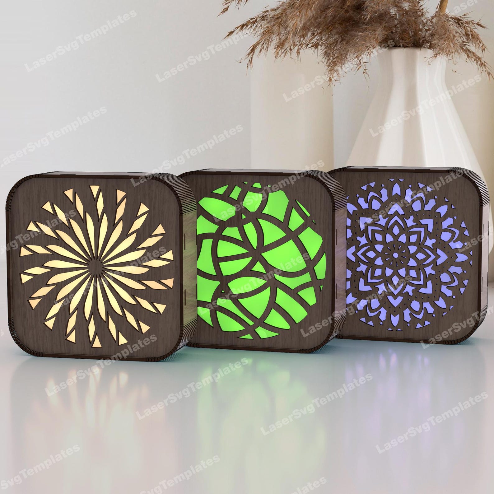 Geometry Night Light Lamp Laser Cut Svg File Glowforge Wooden Square ...