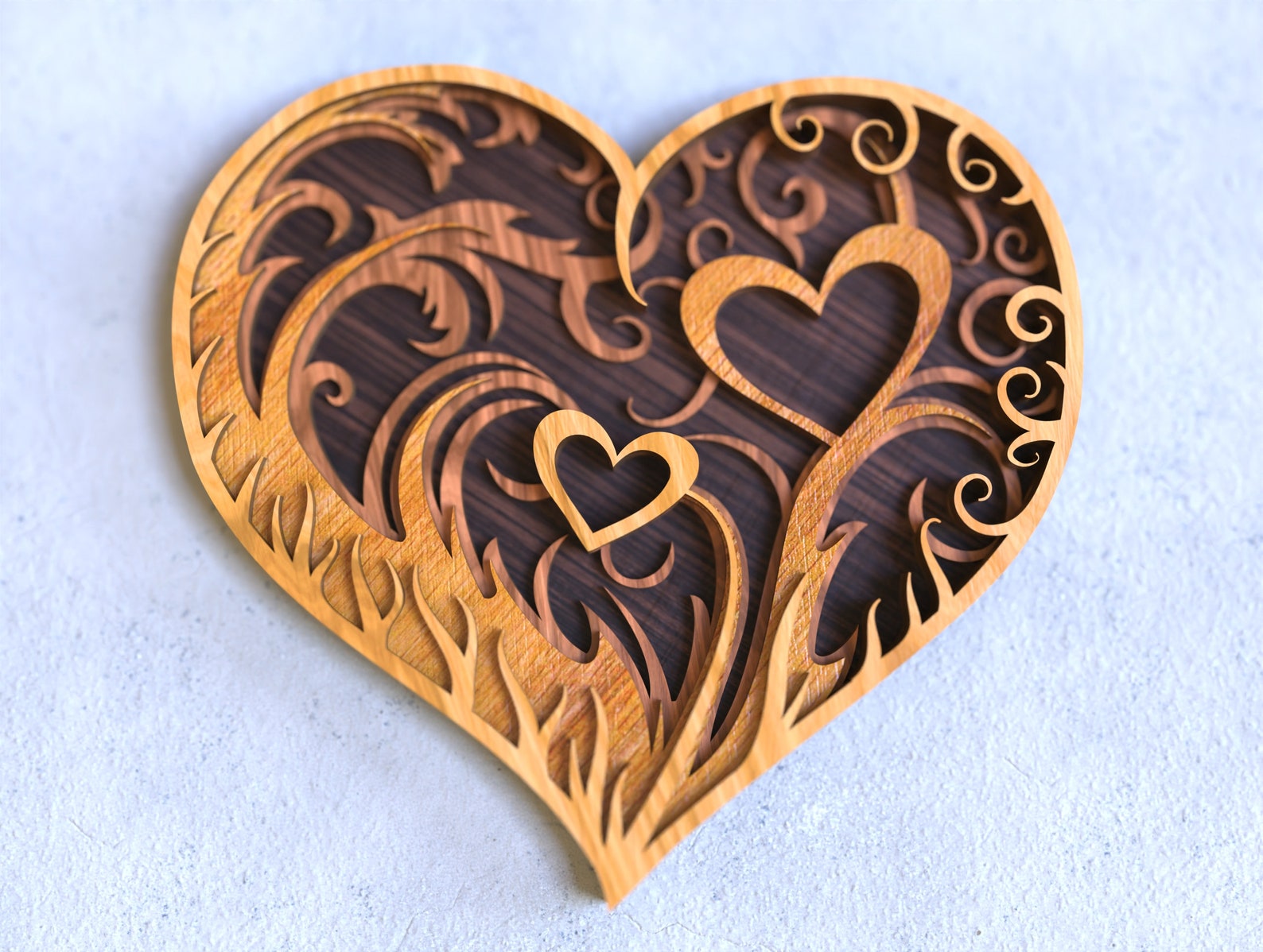Plantilla SVG 3D de corazón de amor de mandala multicapa cortada con ...