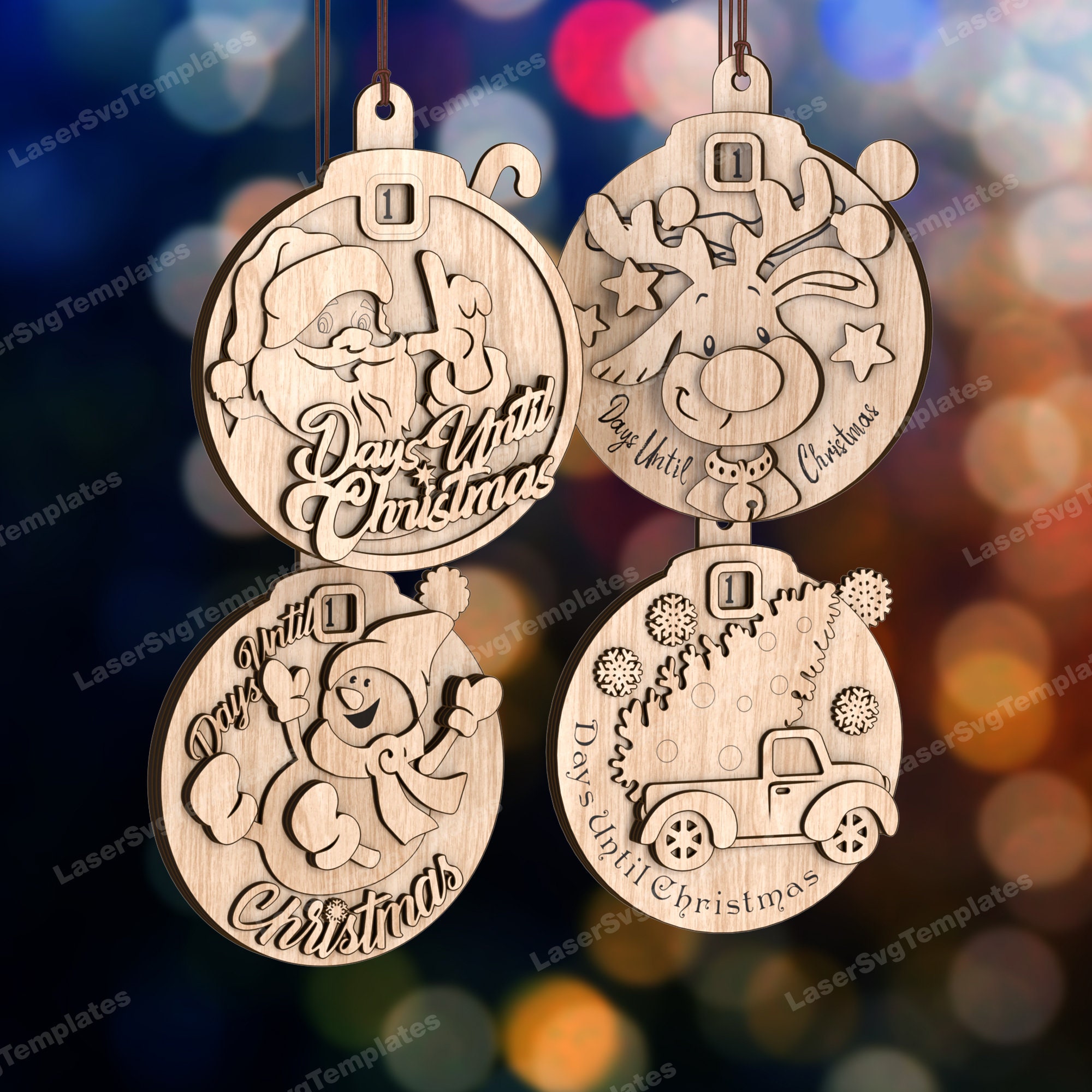Christmas Santa Reindeer Countdown Calendar Ornament 4 Bundle Laser Cut ...