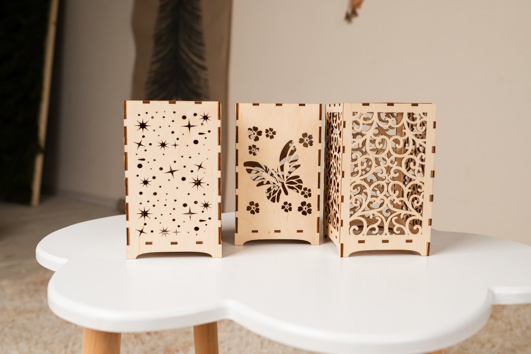 Wooden Table Lamp 3 Laser Cut Svg Template Glowforge Candle Holder ...