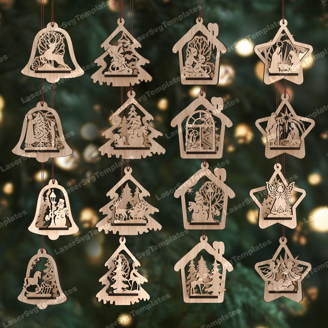 3D Christmas Tree Ball Ornaments 16 Bundle Laser Cut Svg File Glowforge ...