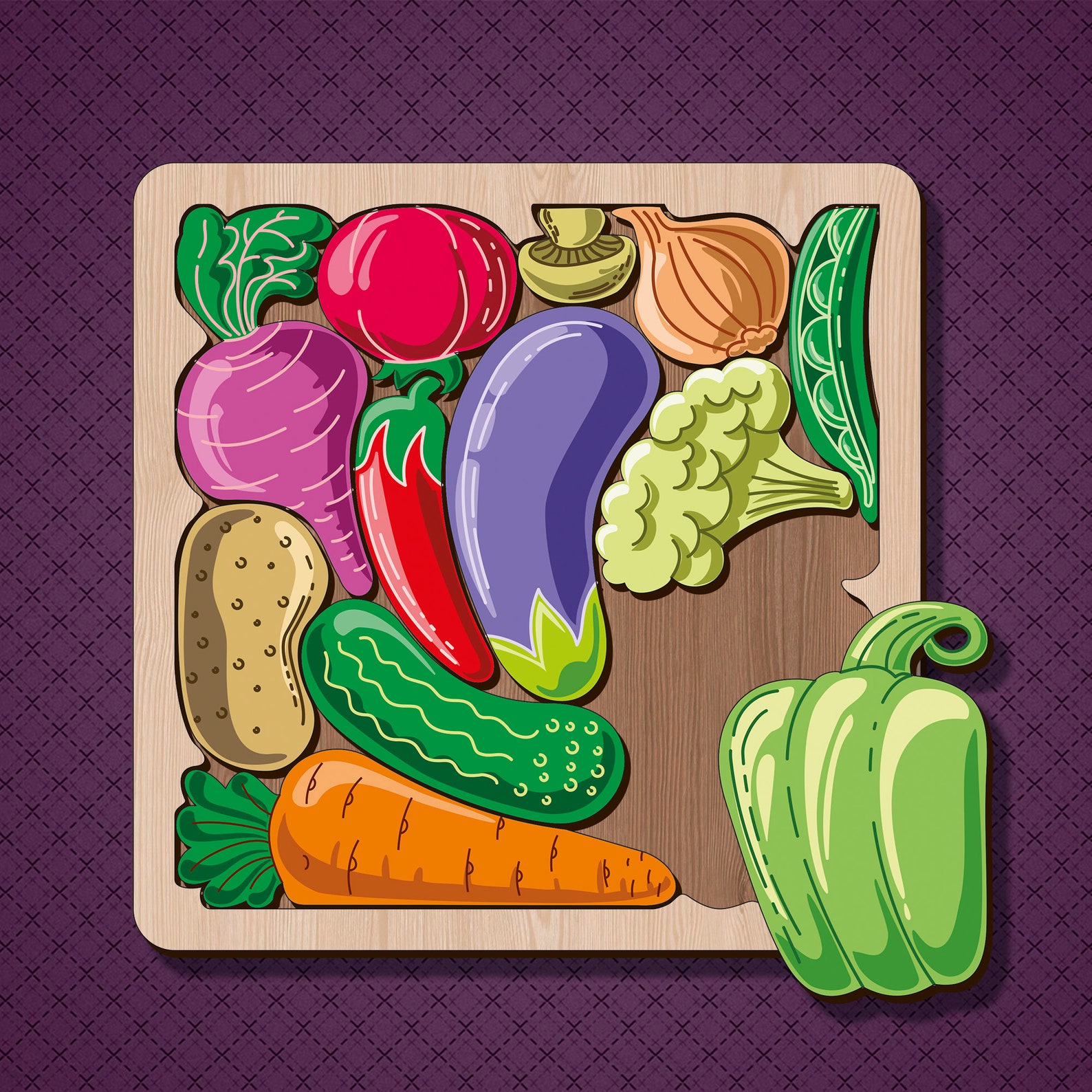 Wooden Puzzle Vegetables Laser Cut Svg File Glowforge Kids Montessori ...