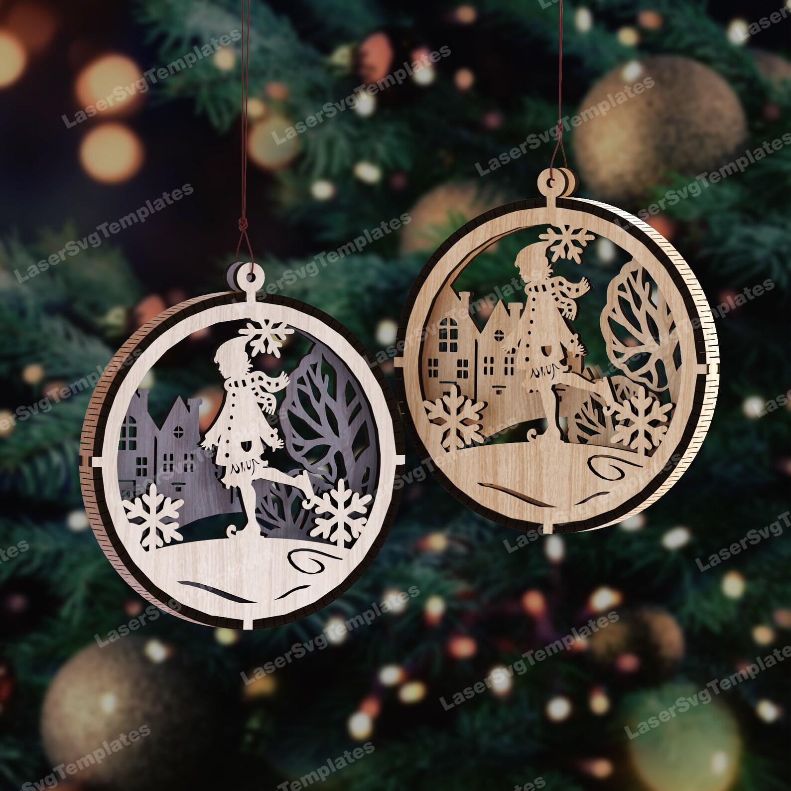 Laser Cut Christmas Round Tree Ornaments Svg File Glowforge Christmas ...