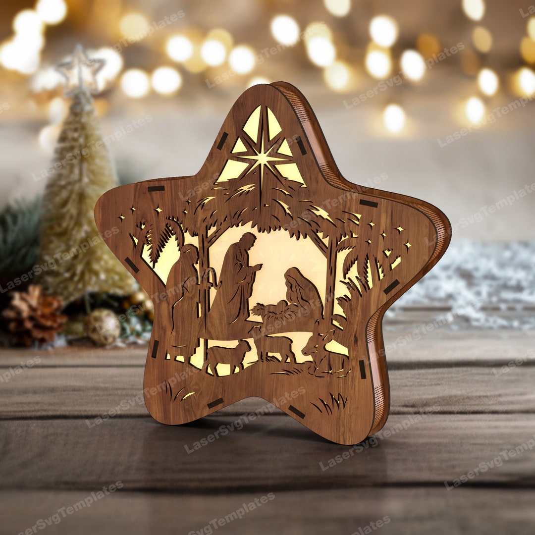 Nativity Star Table Lamp Laser Cut Svg File Glowforge Nativity Night ...