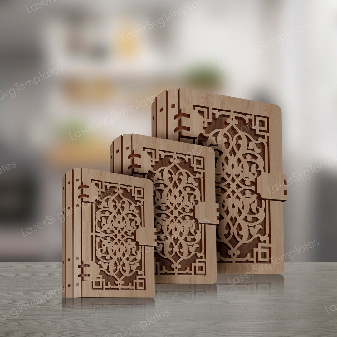 Wooden Book Box Set Laser Cut Svg File Glowforge Book Box Dxf Cut Plan ...