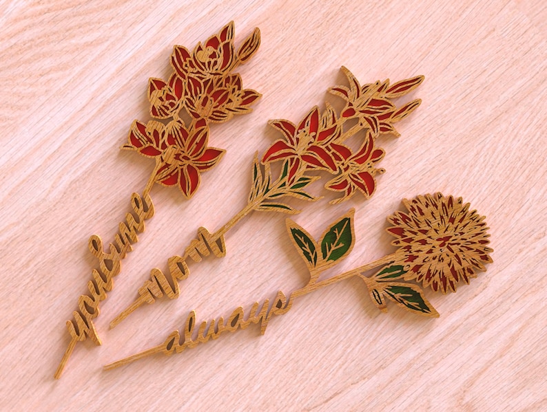 Wooden Flowers Laser Cut File Svg Glowforge Personalized Name - Etsy