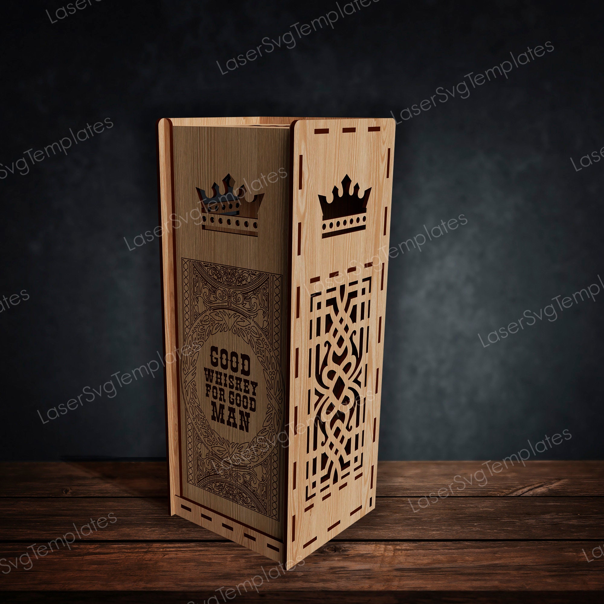 Laser Cut Whisky Wooden Gift Box Svg Glowforge Bottle Gift Box Holder ...