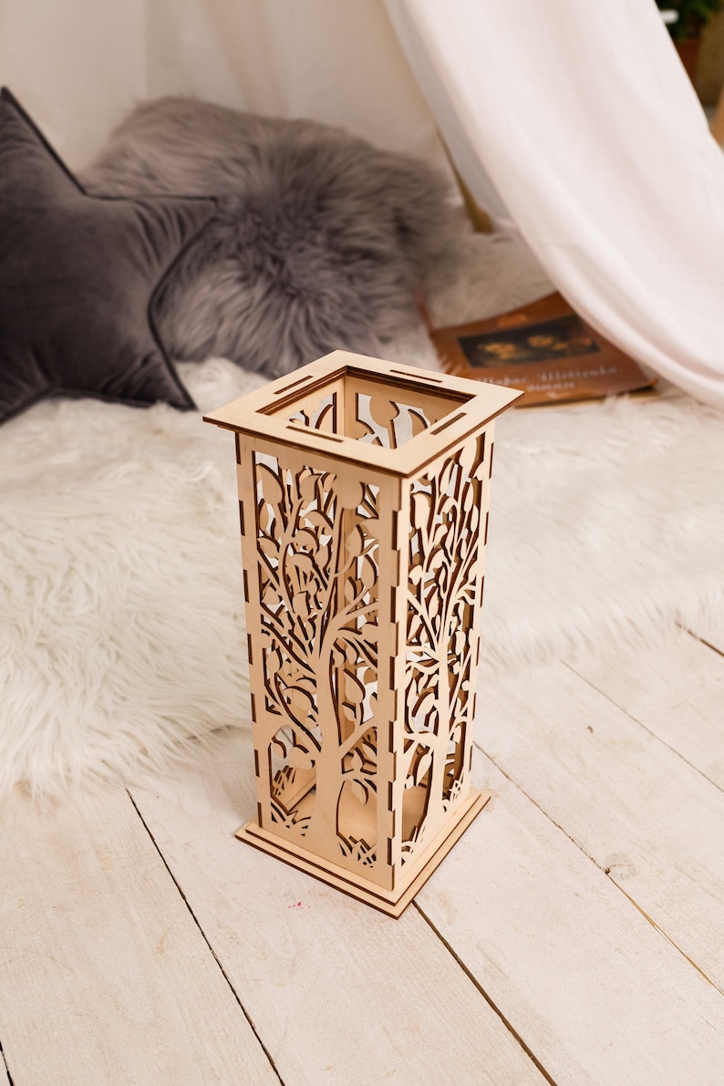 Laser Cut Wooden Table Lamp Svg 8 Template Glowforge Candle Holder ...