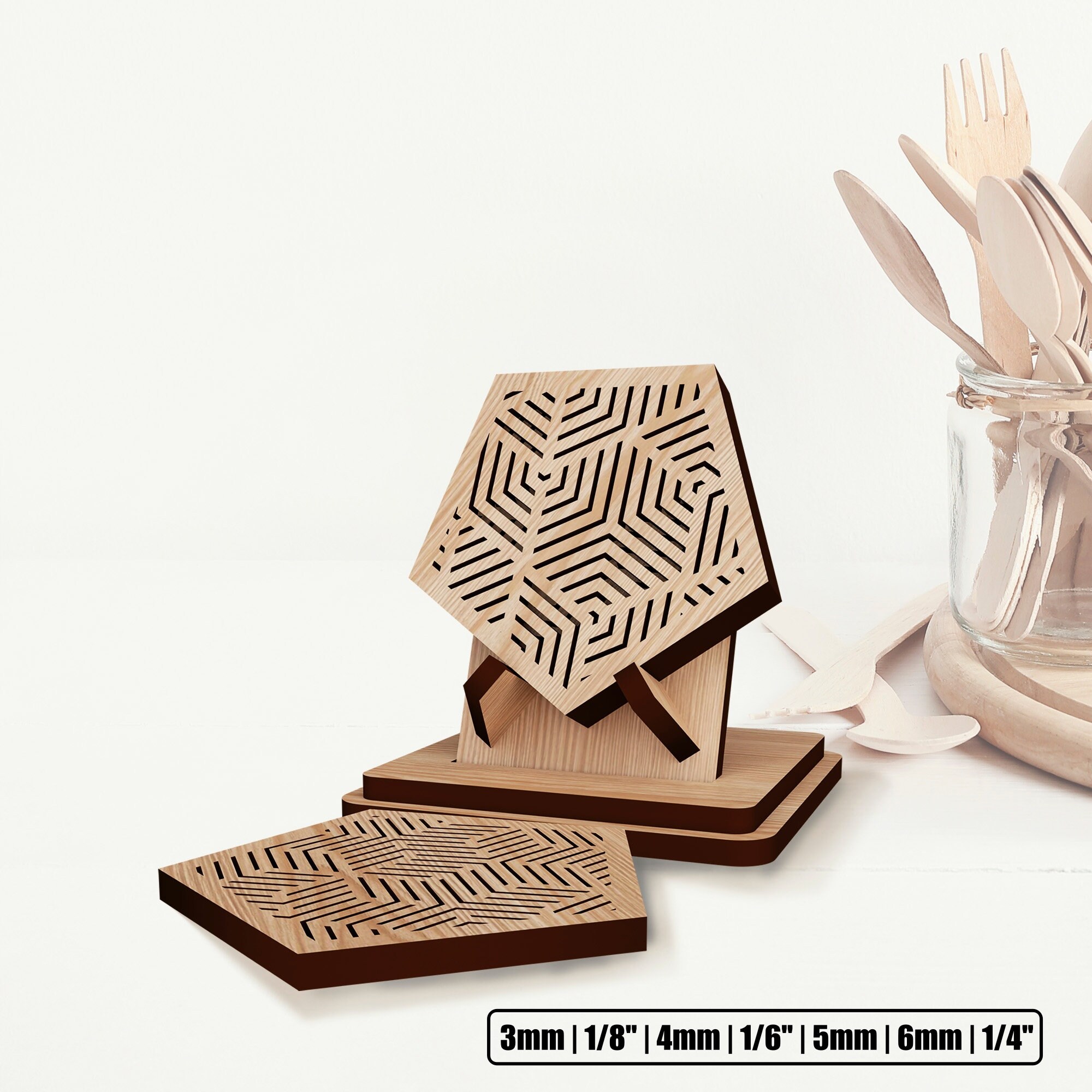 Coasters Set With Holder Laser Cut Svg File Glowforge Coasters Set of 4 ...
