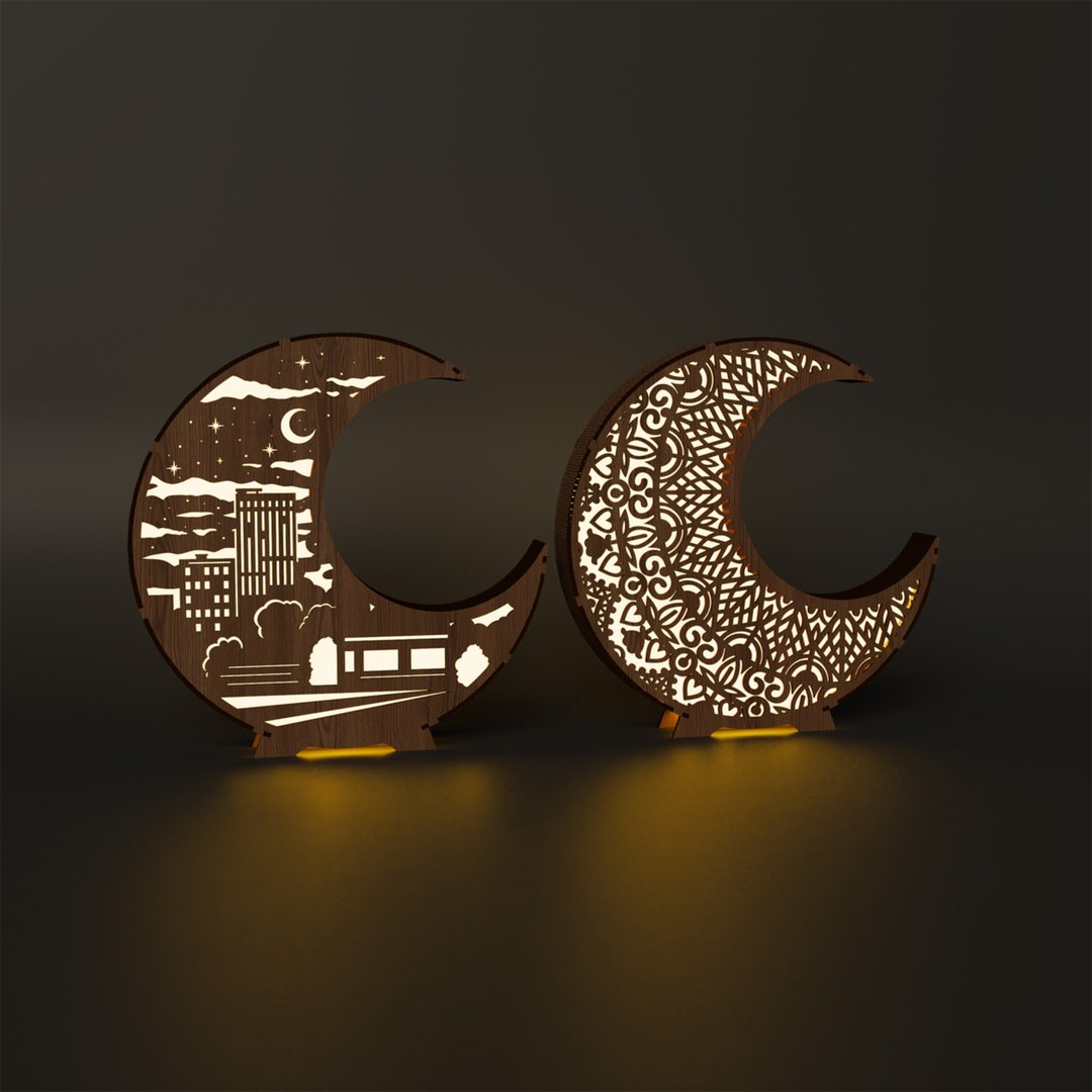 Laser Cut Moon Night Light Lamp Svg Template Glowforge Decorative Moon ...