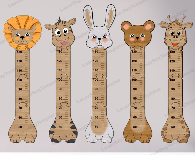 Animals Height Chart Rulers, SVG Bundle for Glowforge, Children's Room ...