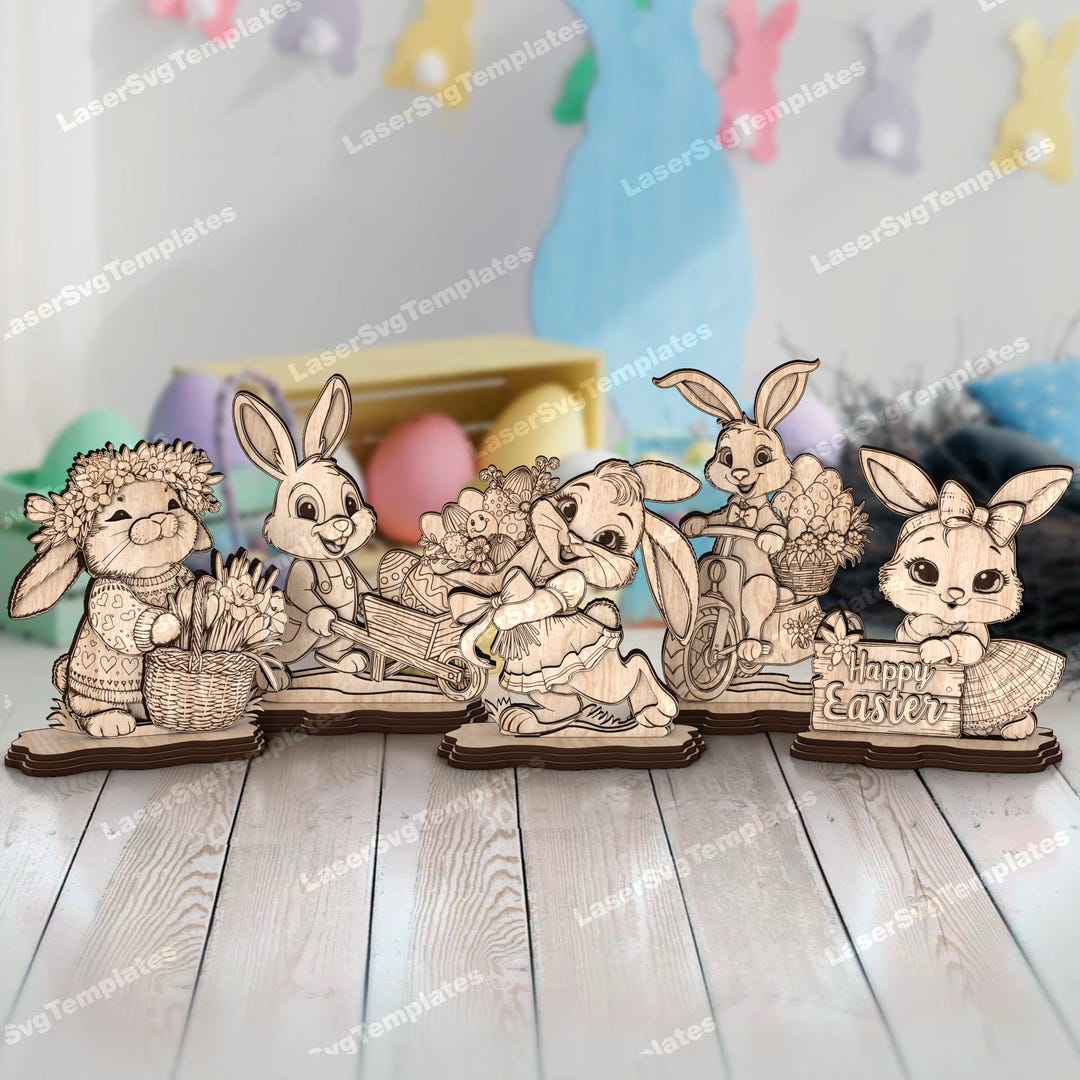 5 Easter Bunny Decorations Laser Cut Svg File Glowforge Standing Easter ...