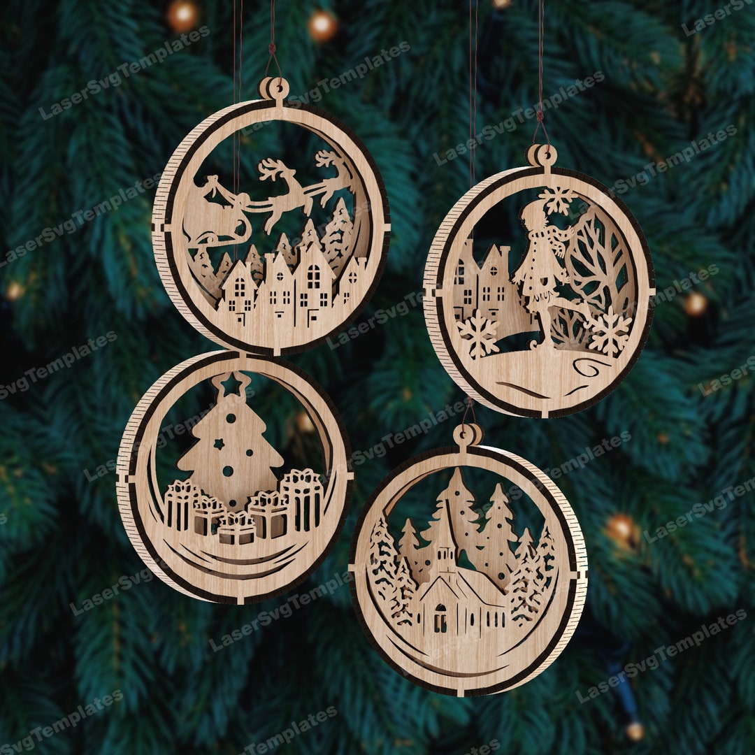 Laser Cut Christmas Round Tree Ornaments Svg File Glowforge Christmas ...
