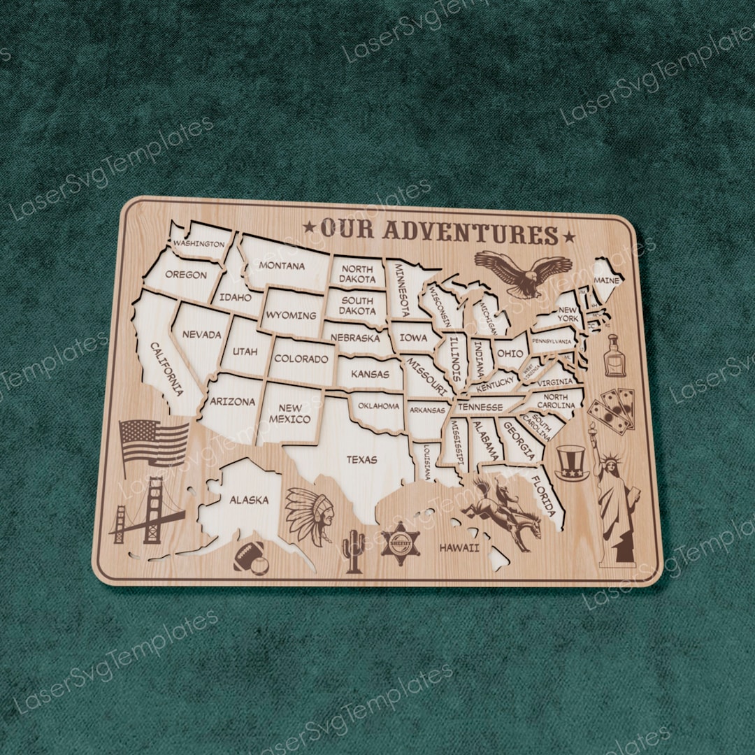Multilayer United States Travel Map Laser Cut Svg File Glowforge 3D ...