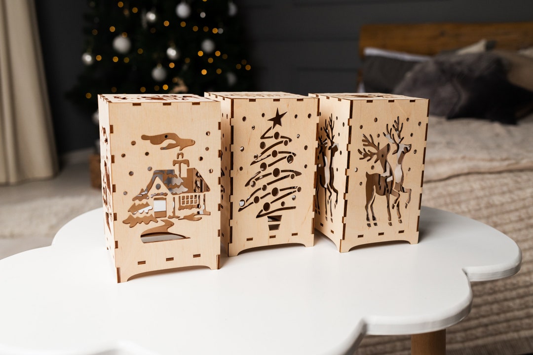 Christmas Ornaments Table Lamp Laser Cut Svg Bundle Glowforge Table ...