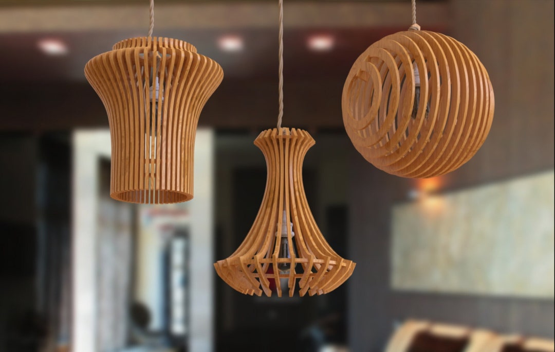 Laser Cut Decorative Pendant Lamps Bundle Svg Template Glowforge Wooden ...