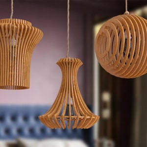 Laser Cut Decorative Pendant Lamps Bundle Svg Template Glowforge Wooden ...