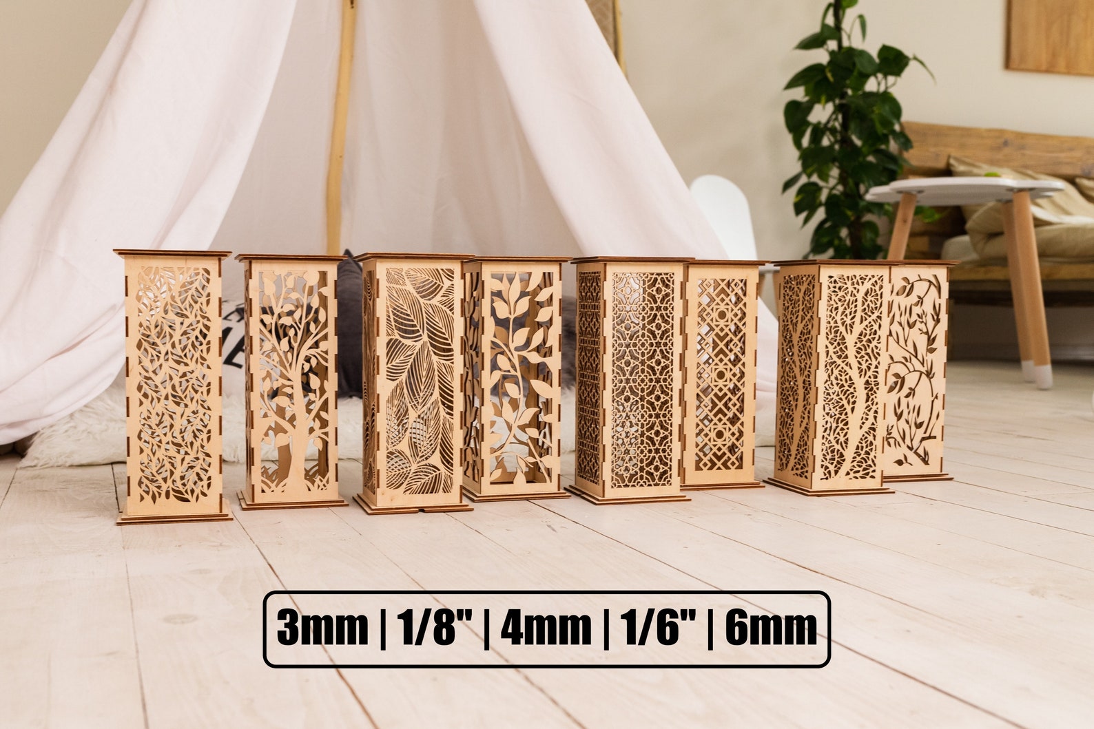 Laser Cut Wooden Table Lamp Svg 8 Template Glowforge Candle - Etsy