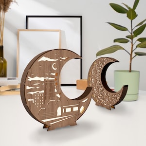 Laser Cut Moon Night Light Lamp Svg Template Glowforge Decorative Moon ...