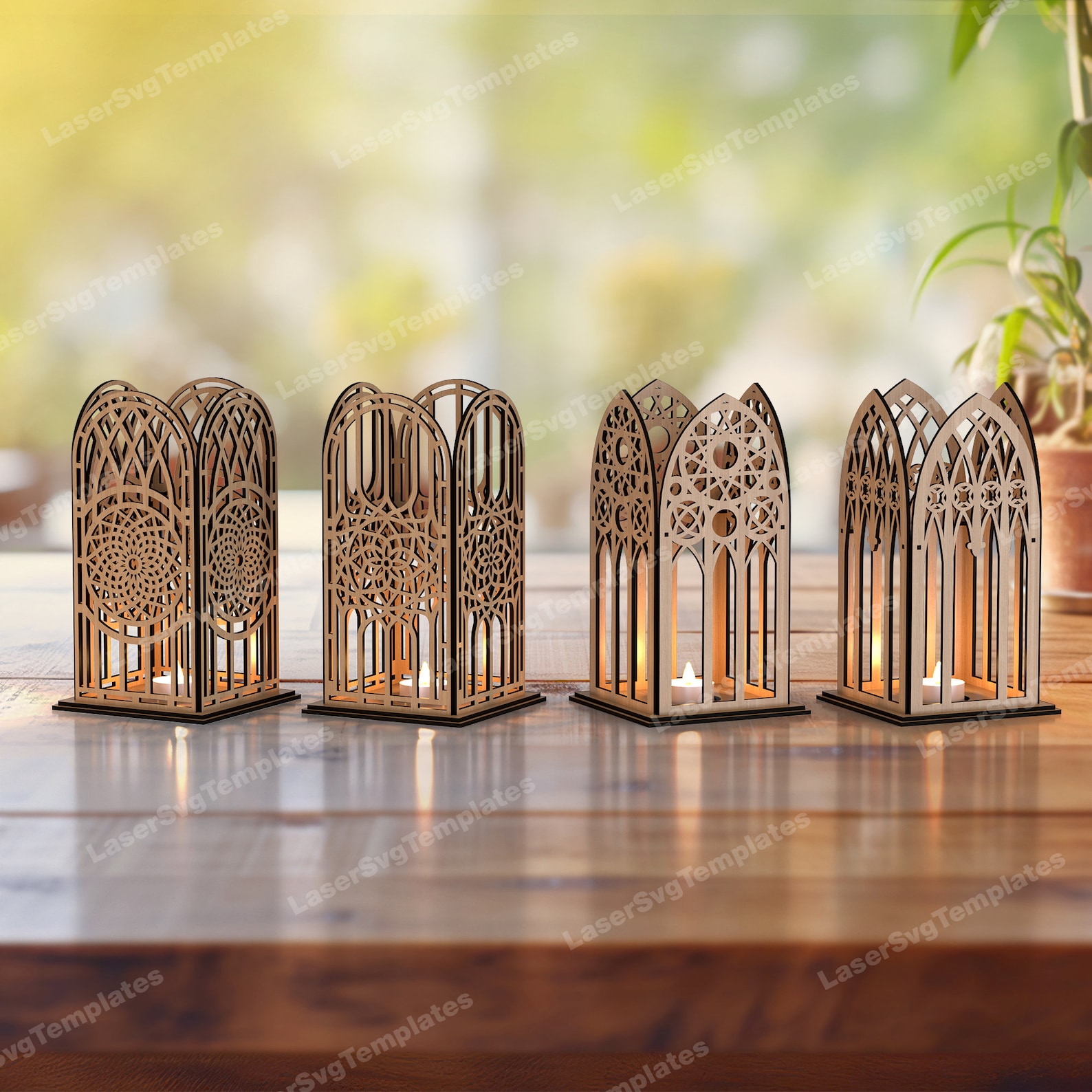 Wooden Arch Table Lamp 4 Bundle Laser Cut Svg File Glowforge Candle ...