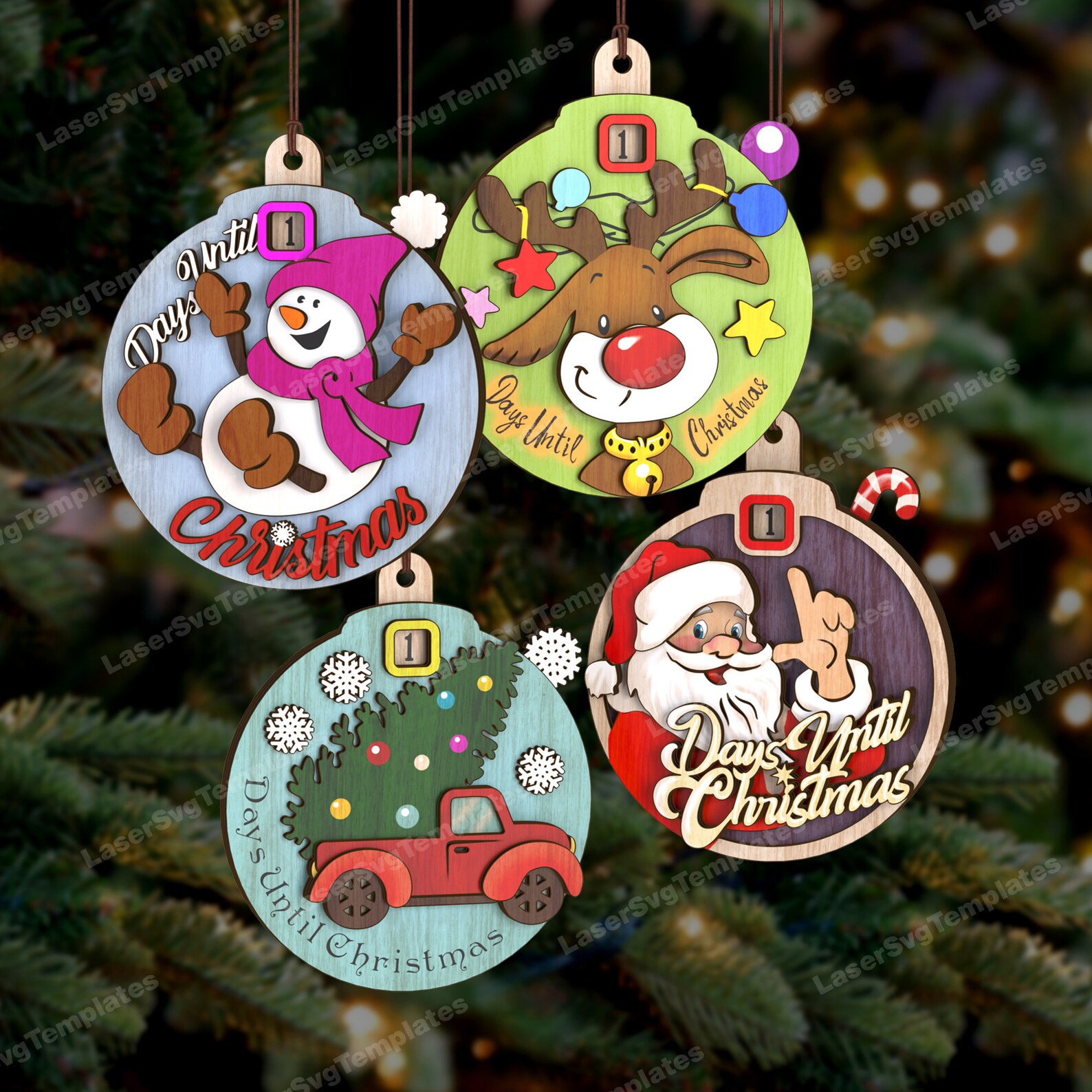 Christmas Santa Reindeer Countdown Calendar Ornament 4 Bundle Laser Cut ...