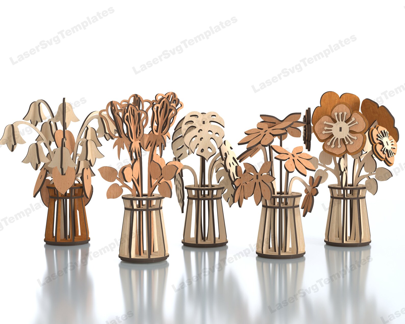 Laser Cut 3D Flowers Vase Table Decor Svg Template Glowforge Wooden 3D ...