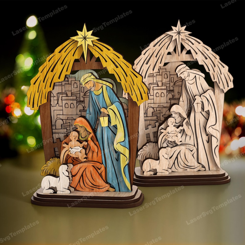 Laser Cut Nativity Scene Miniatures Svg Cutting File Glowforge Nativity ...