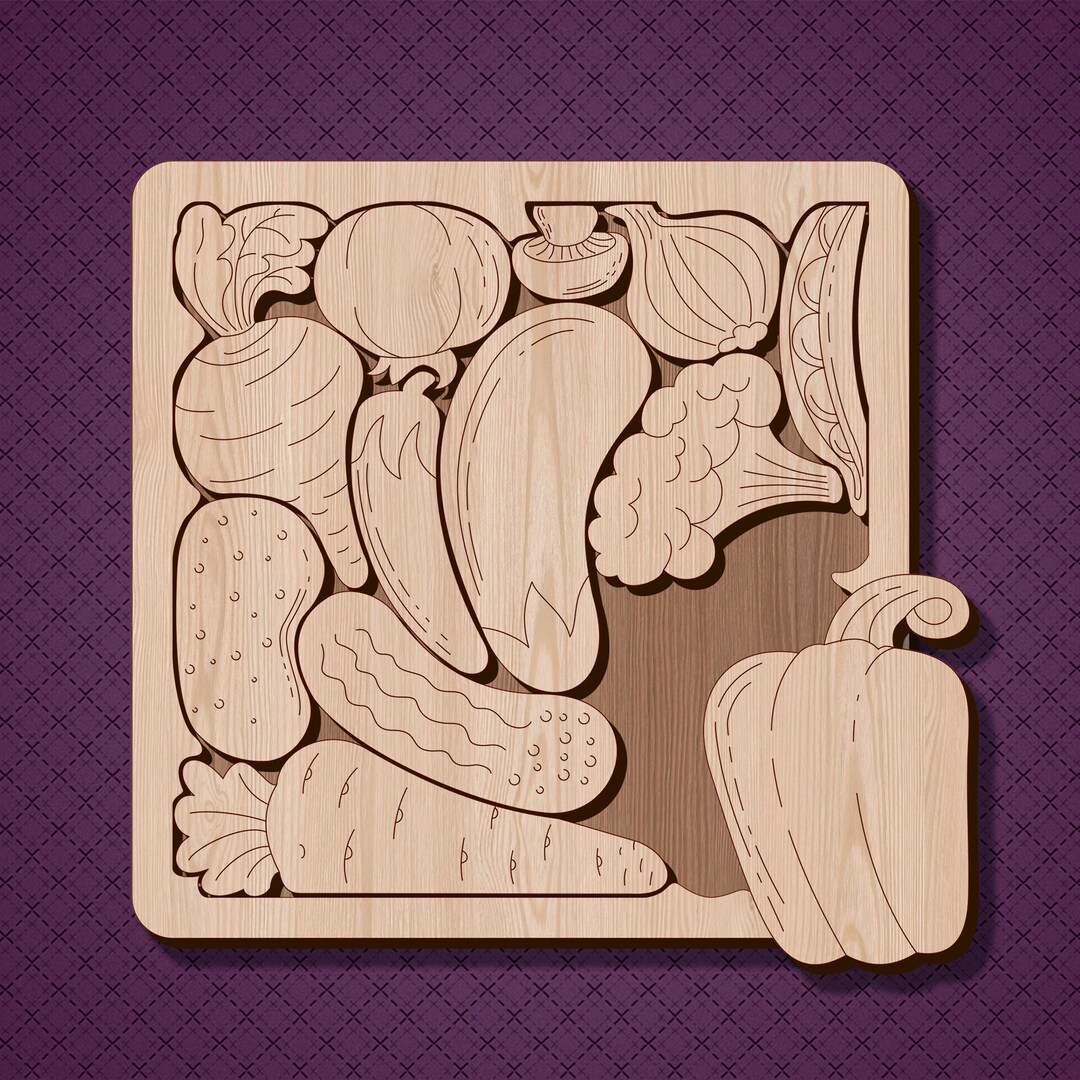 Wooden Puzzle Vegetables Laser Cut Svg File Glowforge Kids Montessori ...
