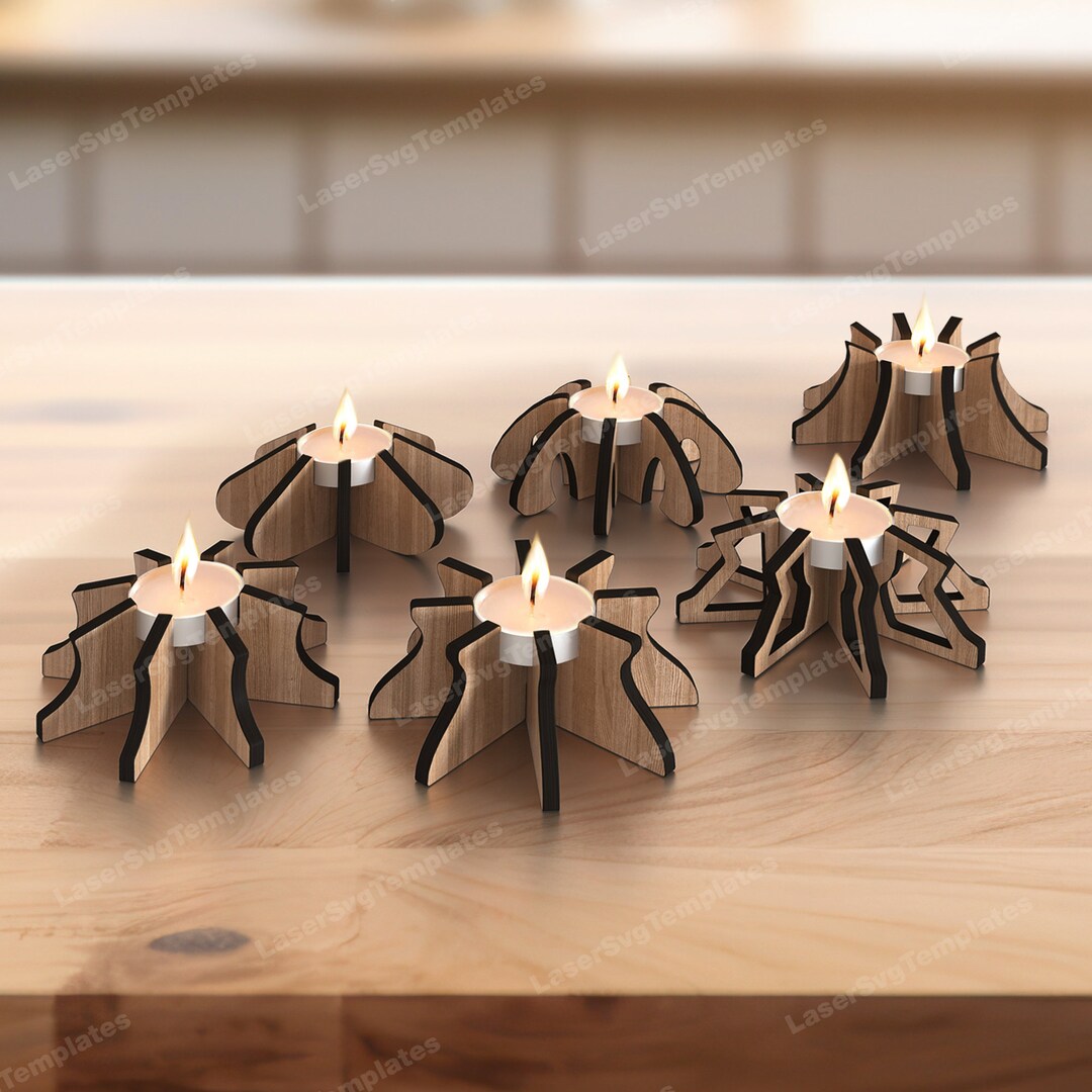 Laser Cut Wooden Candle Holder 6 Bundle Svg Template Glowforge Wooden ...