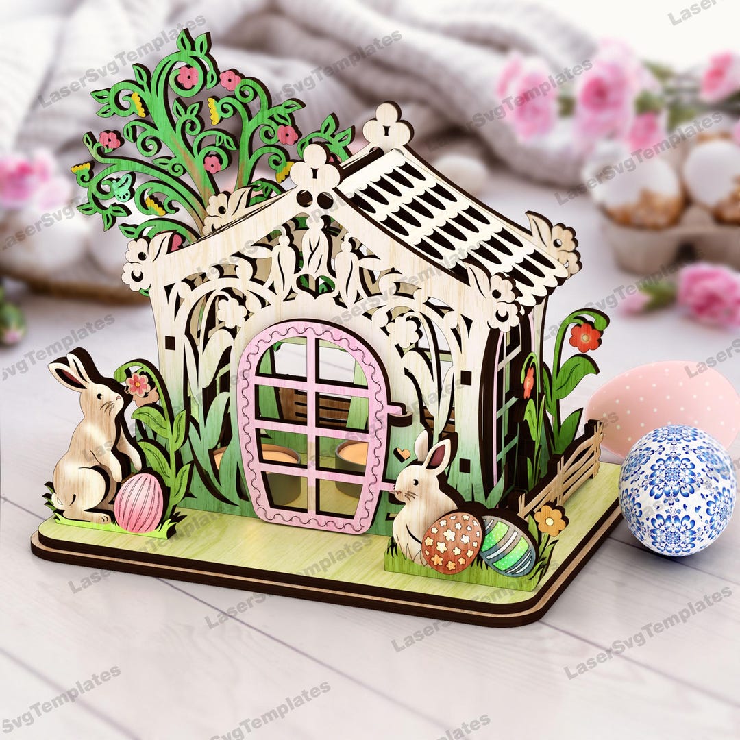 Easter Bunny House Scene Laser Cut Svg File Glowforge Easter Bunny ...