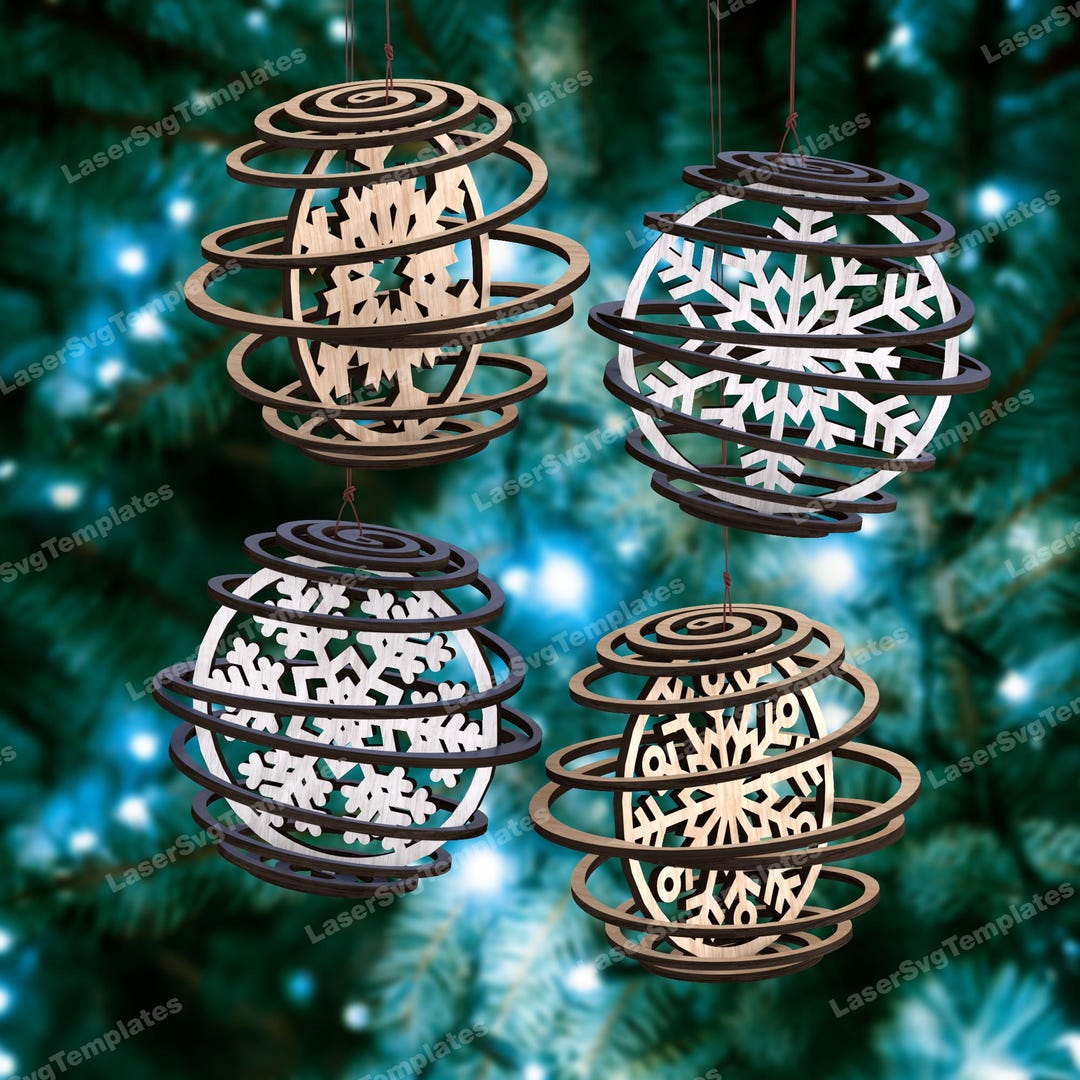 Spiral Christmas Snowflakes Tree Ball Ornaments Laser Cut Svg File ...