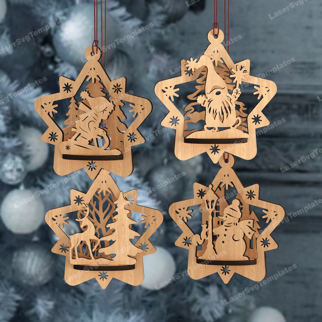 3D Christmas Ornaments Star Bundle Svg Laser Cut File Glowforge ...